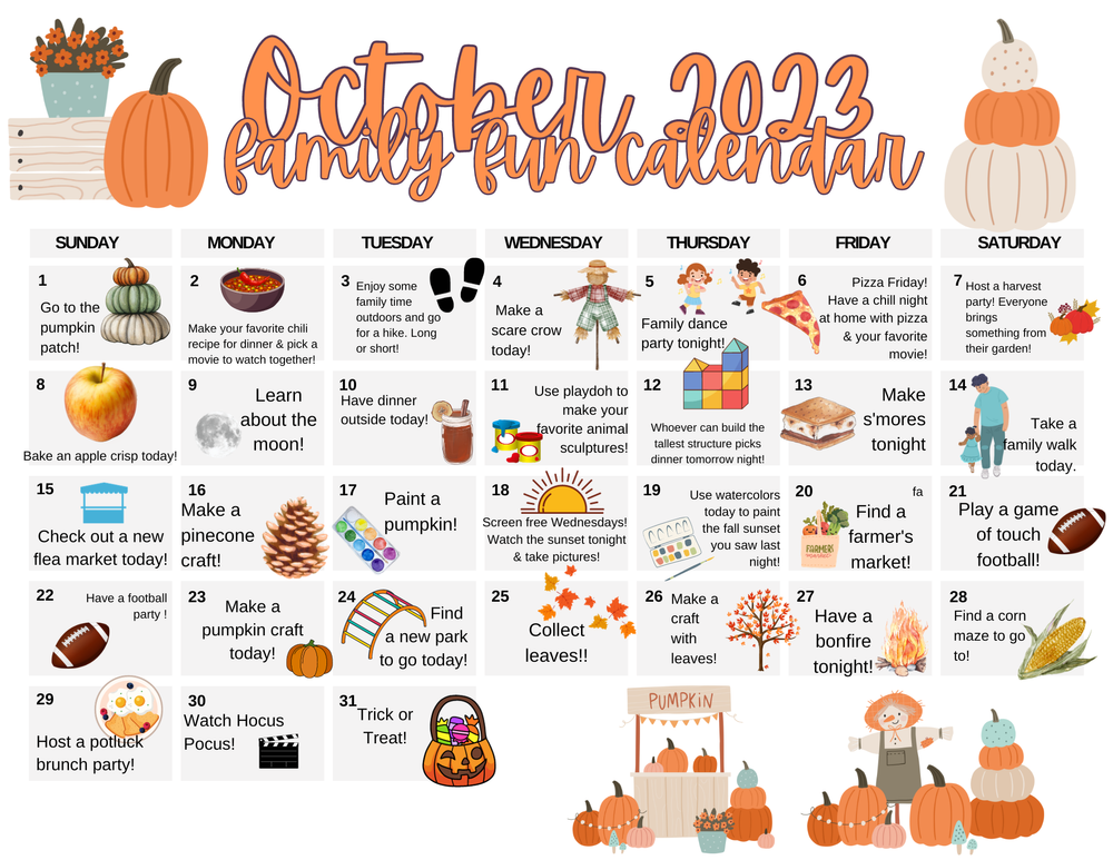 October Family Calendar | October Family Fun Calendar | Fall Family Fun ...