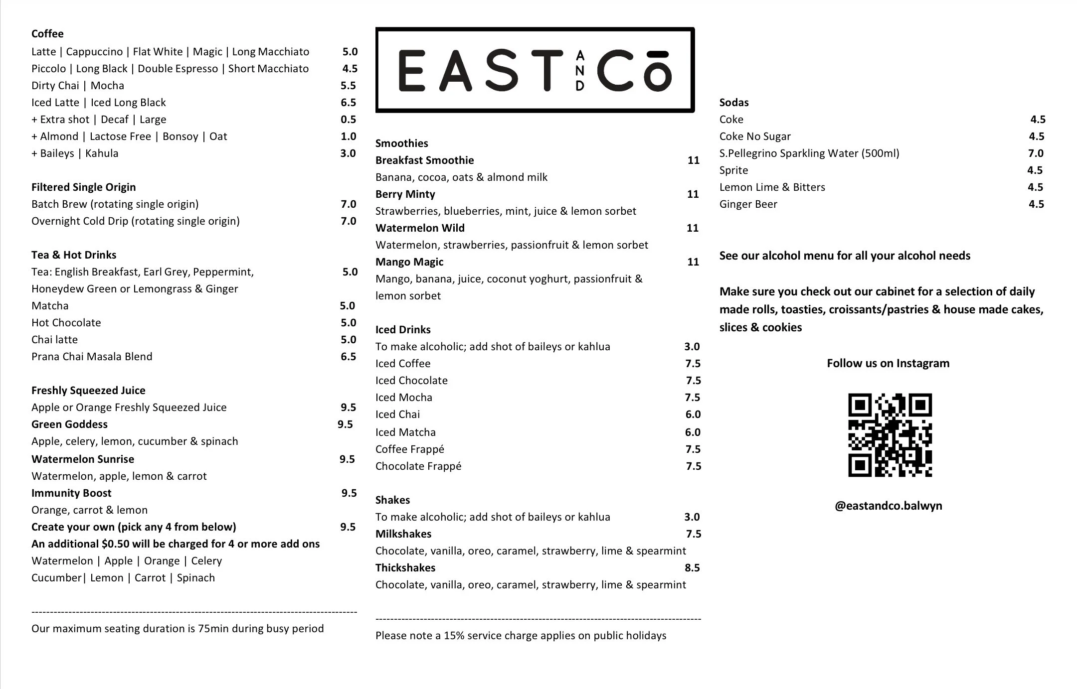 Menu — East and Co