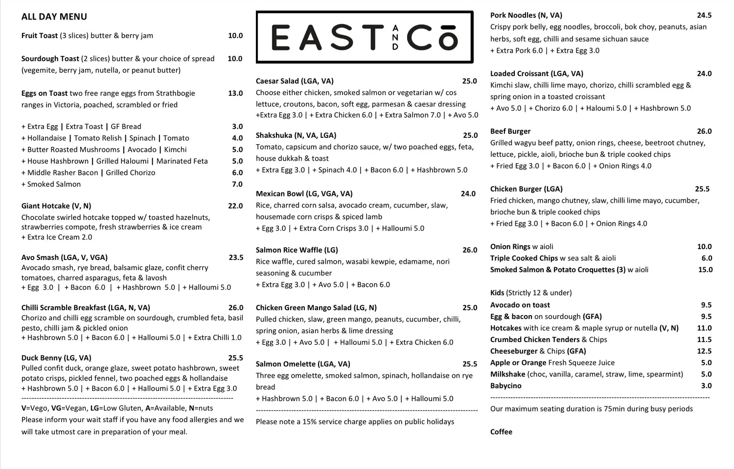 Menu — East and Co