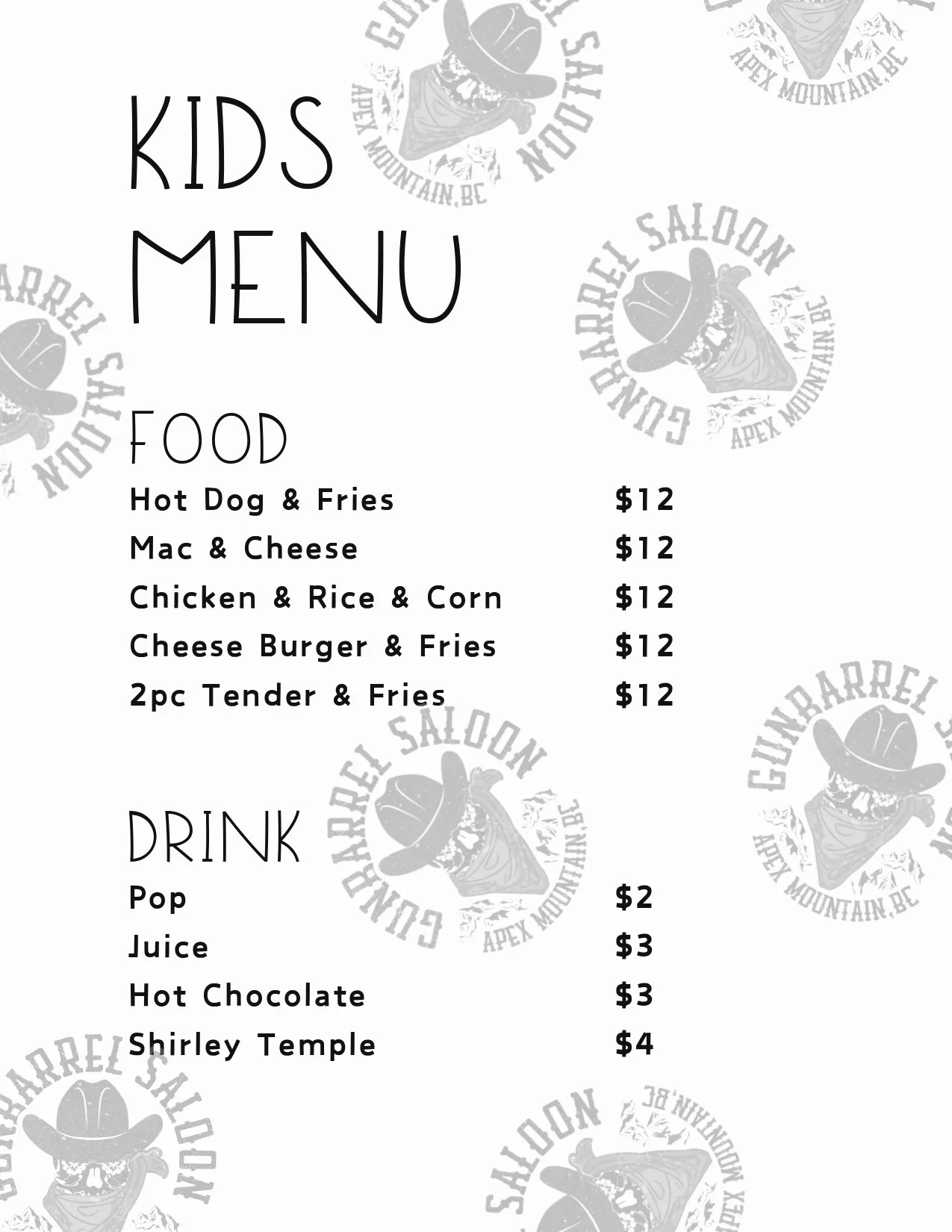 FOOD — The Gunbarrel Saloon