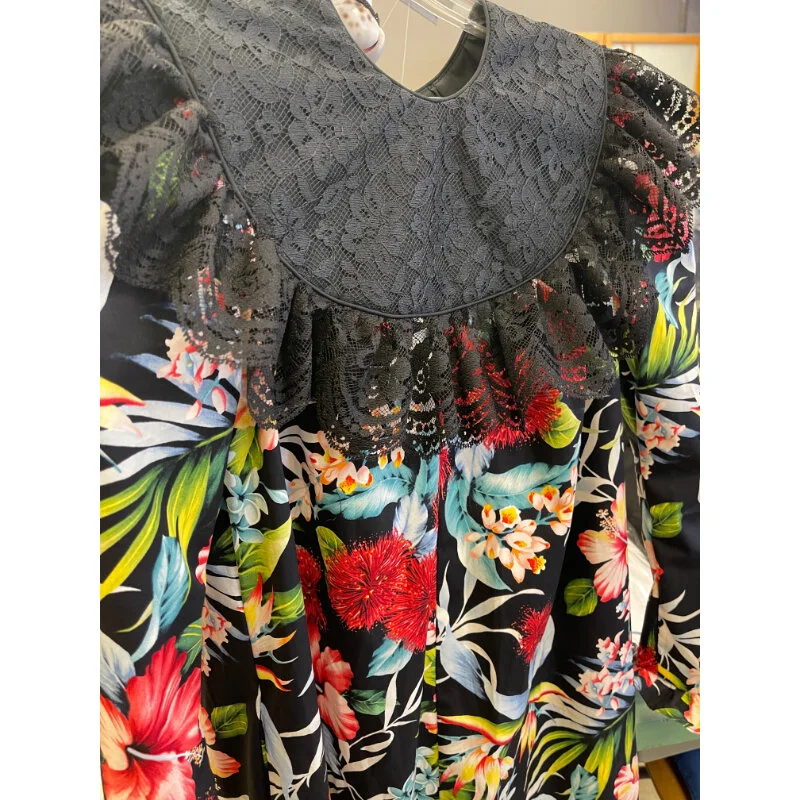 Purple Ohia Lefua Flower Black Muumuu Dress with Black Lace Trim ...