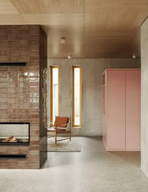 Pink Kitchen in a Brutalist-Inspired Architect-Designed Villa ...