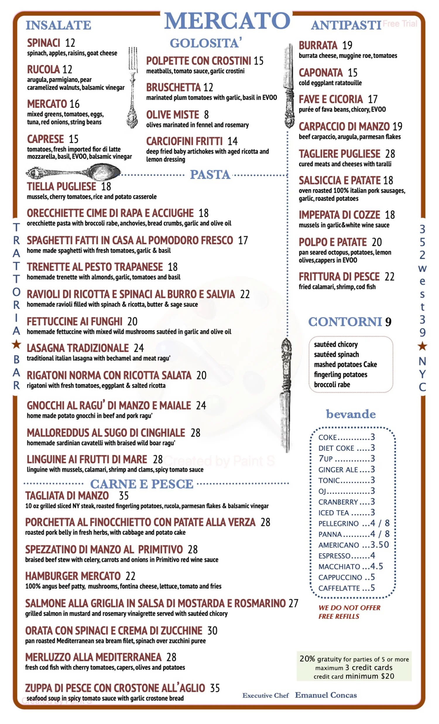 Menu — Mercato Trattoria