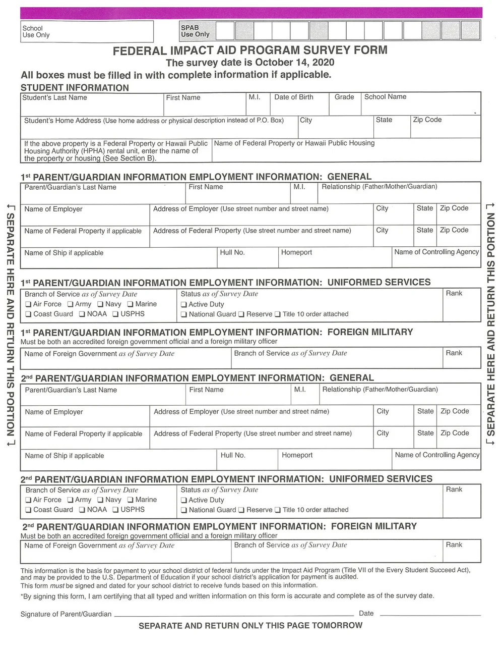 Return Federal Impact Forms to EMMS — Ewa Makai Middle School