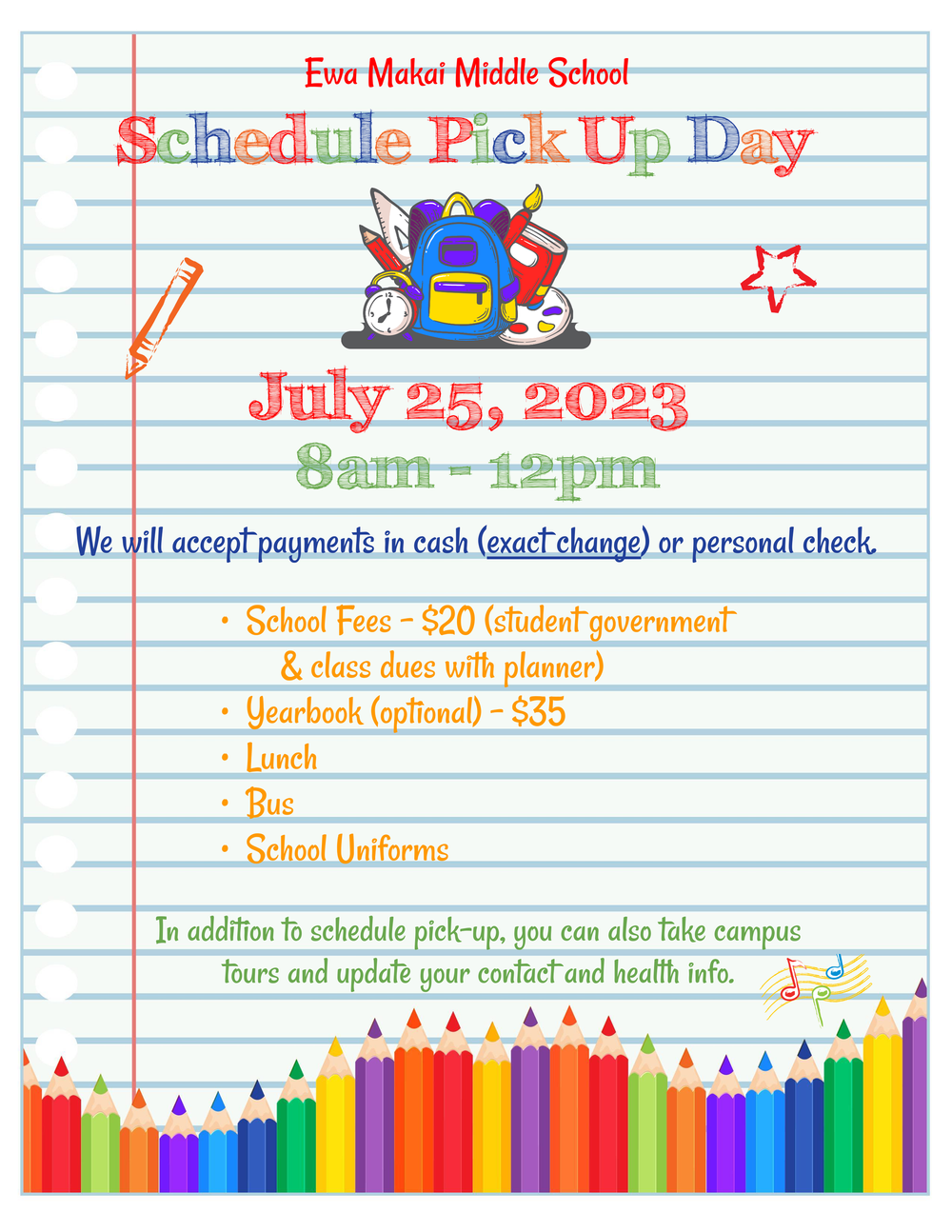 Schedule Pick-Up Day — Ewa Makai Middle School