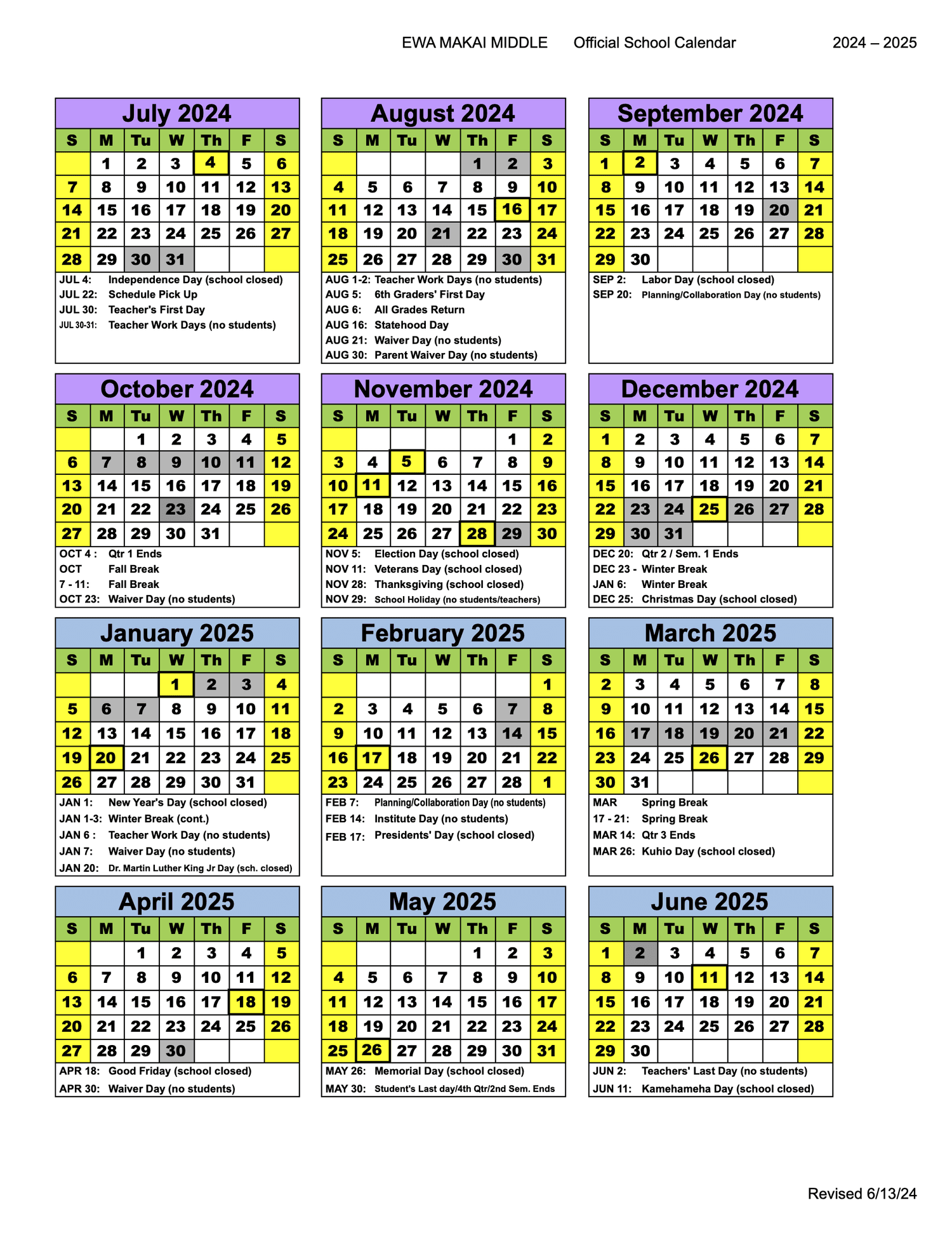 EMMS Calendar — Ewa Makai Middle School