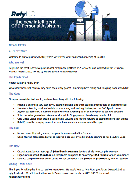 August 2022 Newsletter — RelyHQ - CPD & Compliance Platform