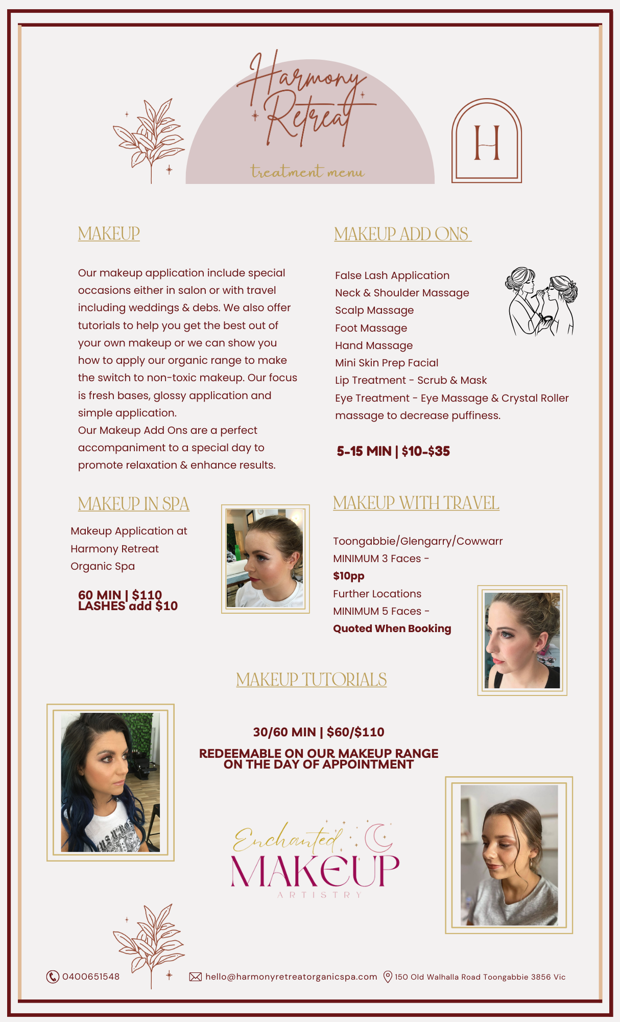 TREATMENT MENU — Harmony Retreat Organic Spa