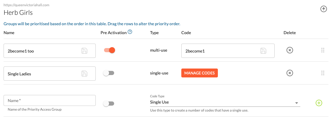 Priority queues, codes and pre-sales