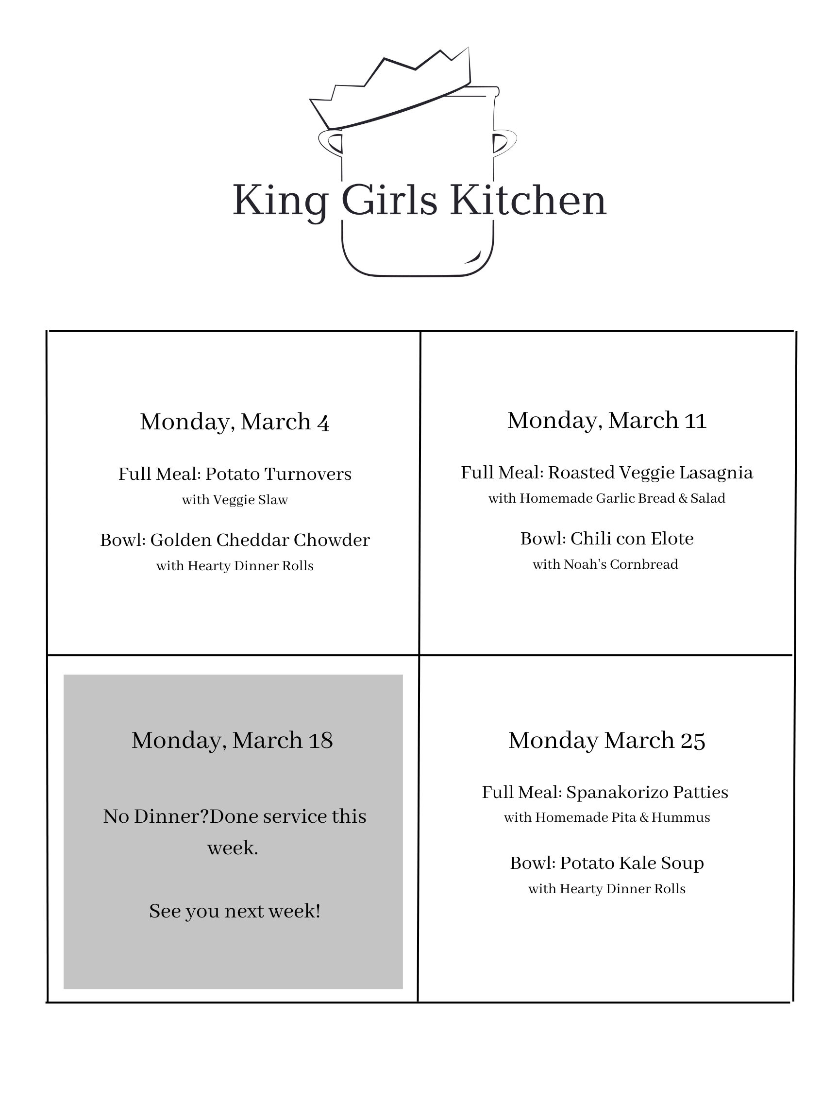 Weekly Menu Details — King Girls Kitchen