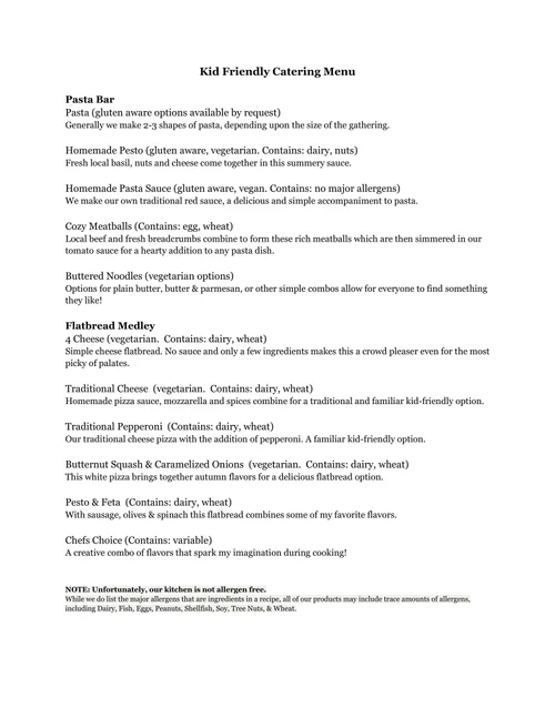 Sample Catering Menus — King Girls Kitchen
