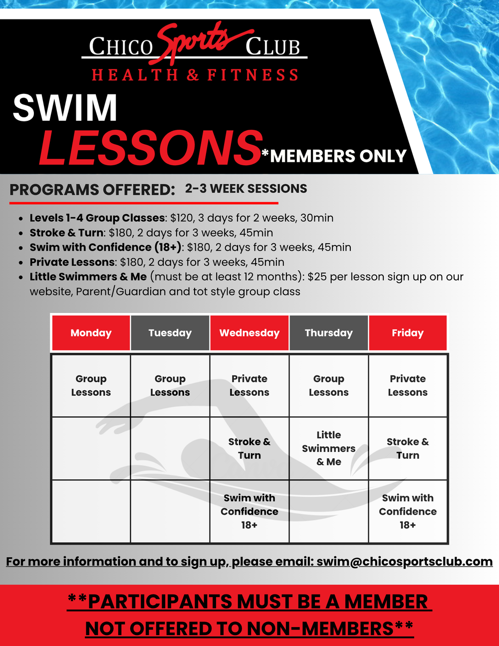 SWIM LESSONS — Chico Sports Club