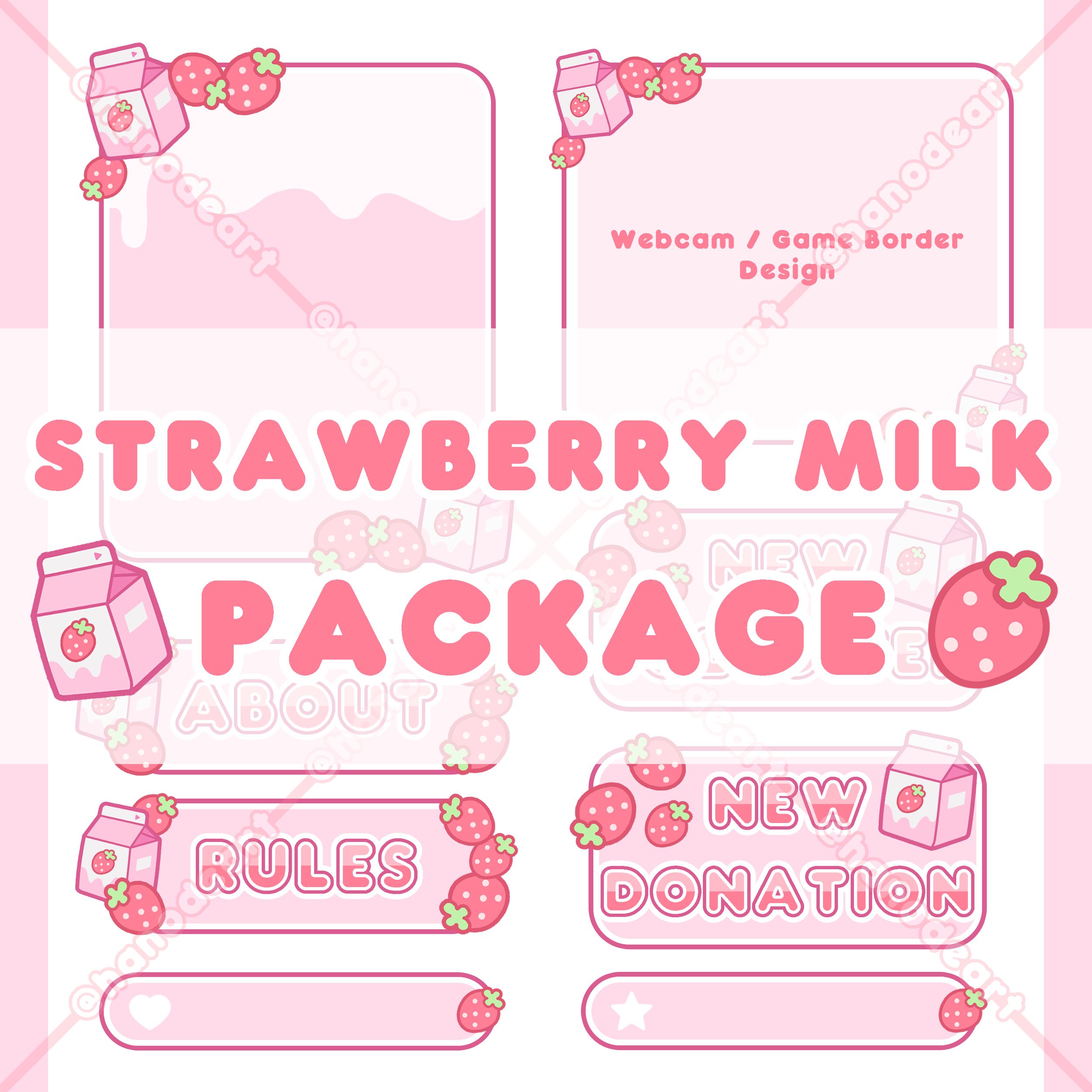 Art & Collectibles Twitch Stream Overlay Package strawberry pink theme ...