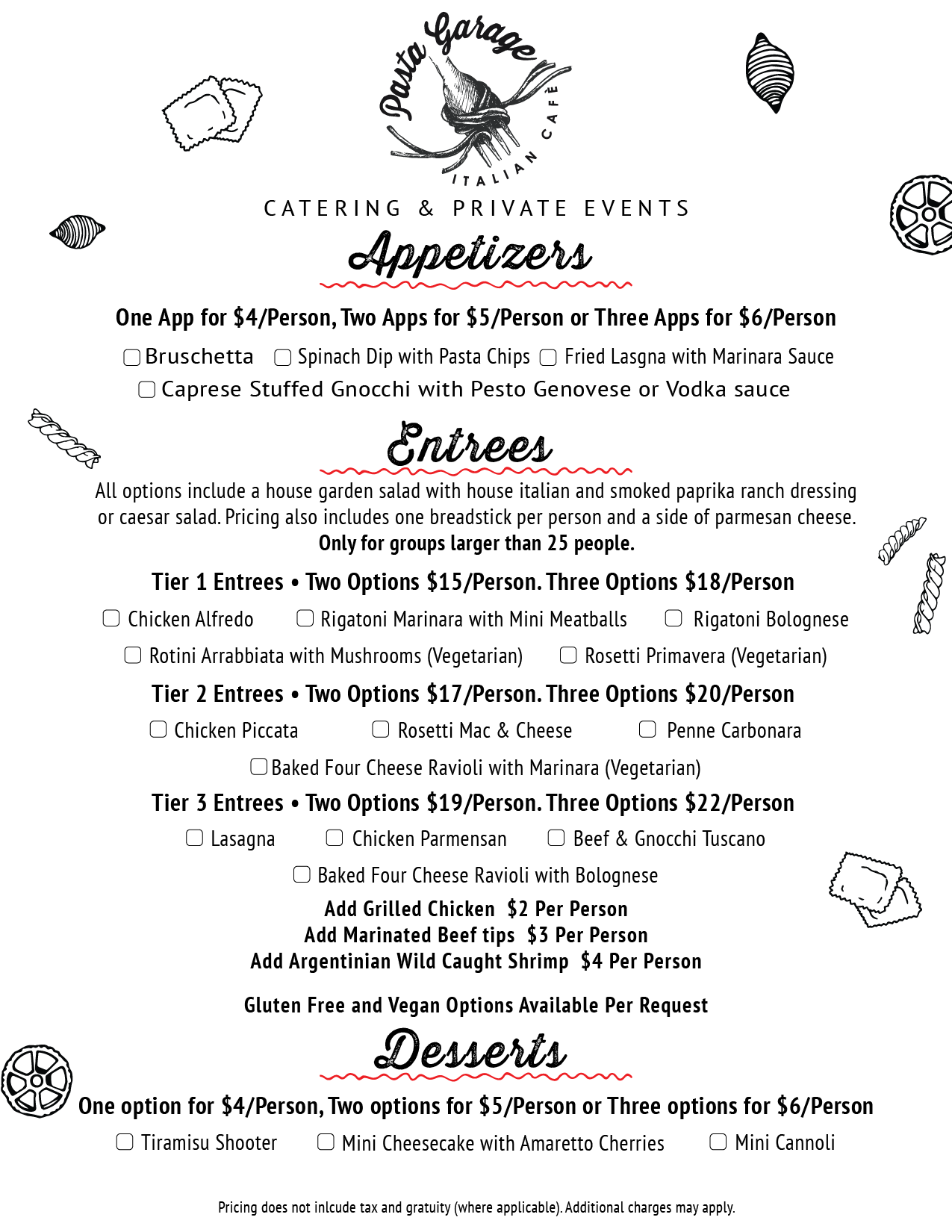 Menus — Pasta Garage Catering