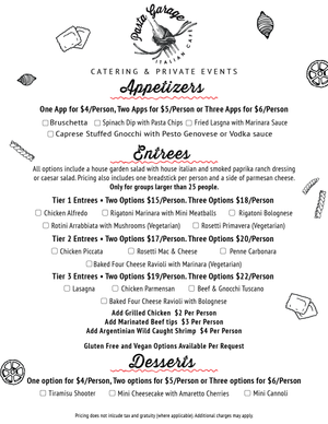 Menus — Pasta Garage Catering