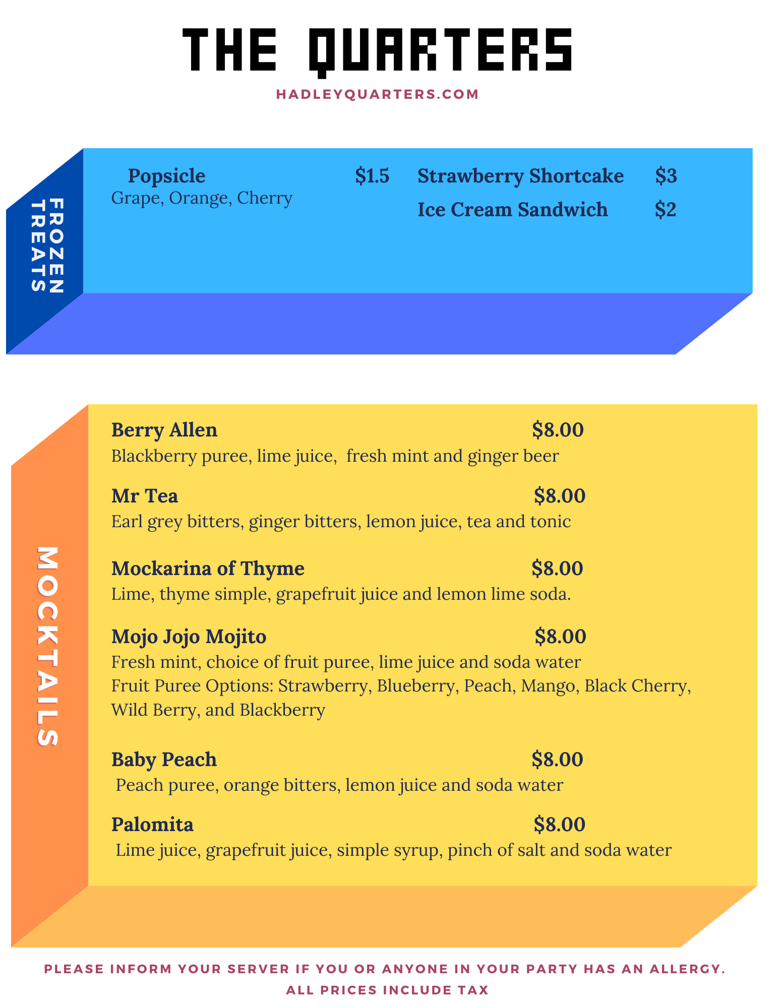 Menu — The Quarters
