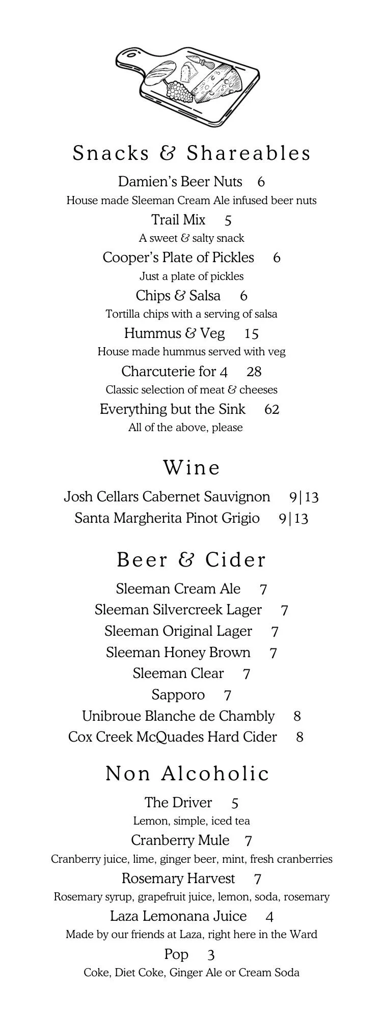 Ward Bar Menu — John Sleeman & Sons