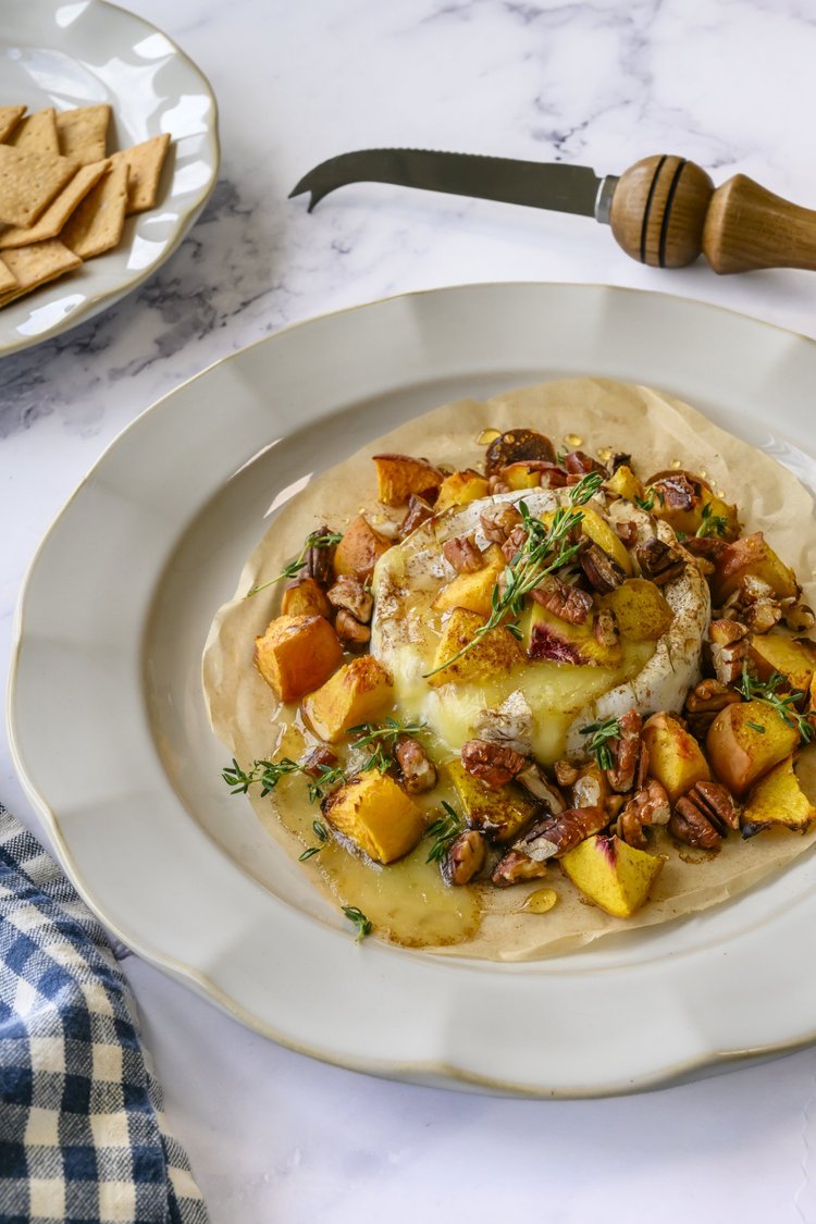Peach & Pecan Baked Brie for Easy Summer Entertaining — Unicorn Cheese