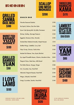 Sample Menu — RONIN