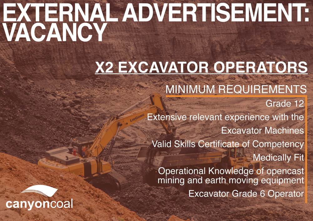 Vacancy: X2 Excavator Operators — Canyon Coal