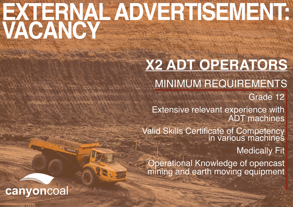 Vacancy: X2 ADT Operators — Canyon Coal
