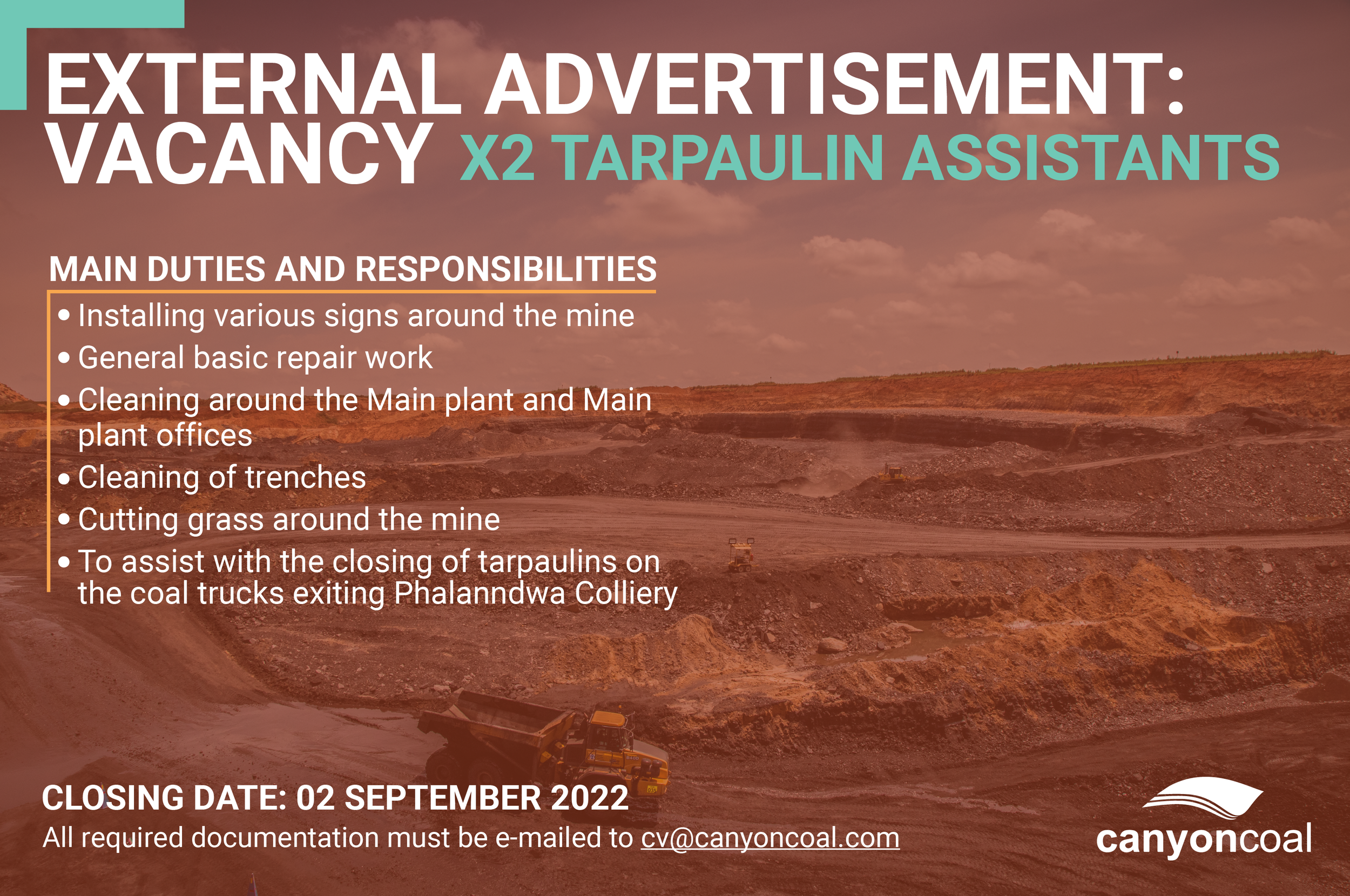 Vacancy: Phalanndwa Colliery -2x Tarpaulin Assistants — Canyon Coal