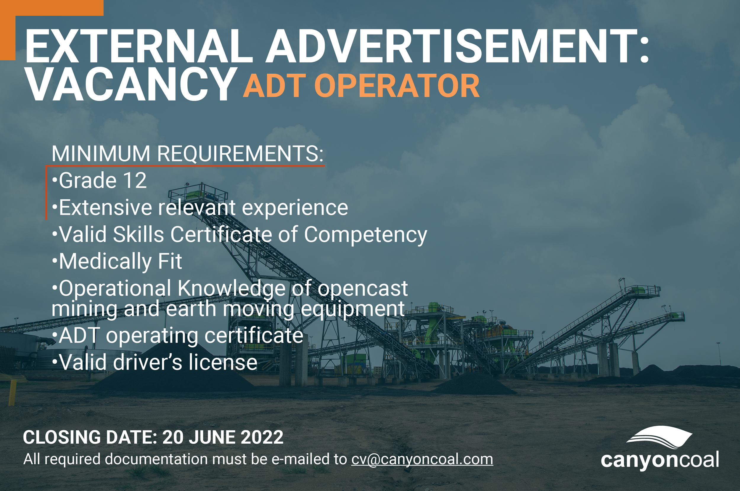 Vacancy: Khanye Colliery - ADT Operator — Canyon Coal