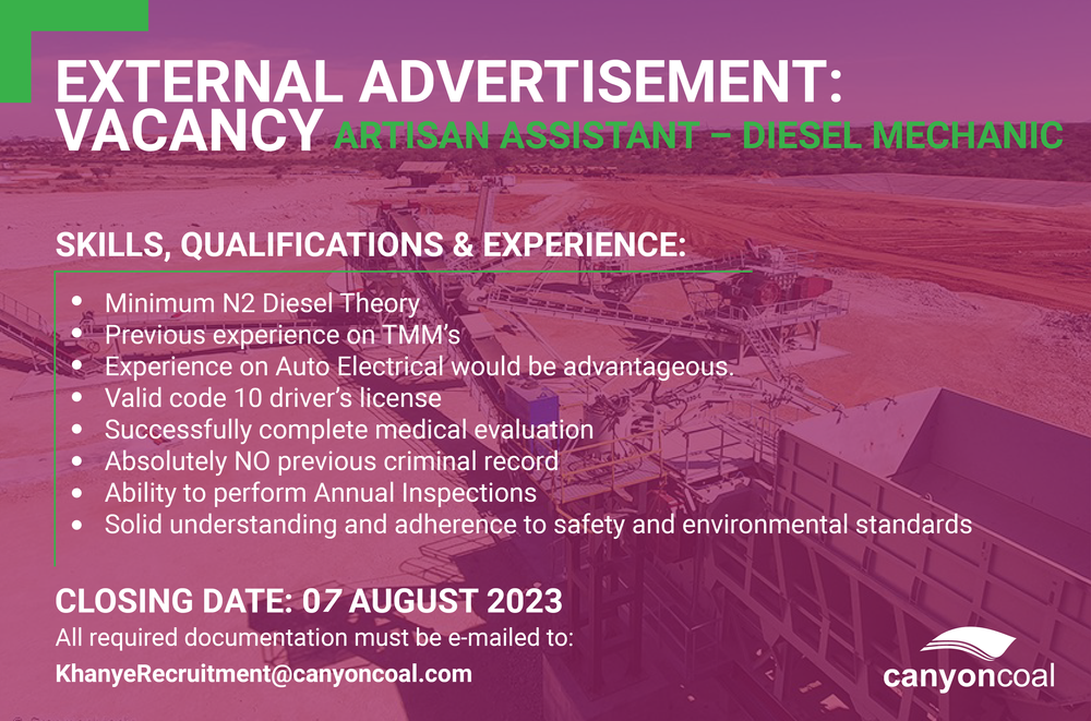 Vacancy: Khanye - Artisan Assistant Diesel Mechanic — Canyon Coal