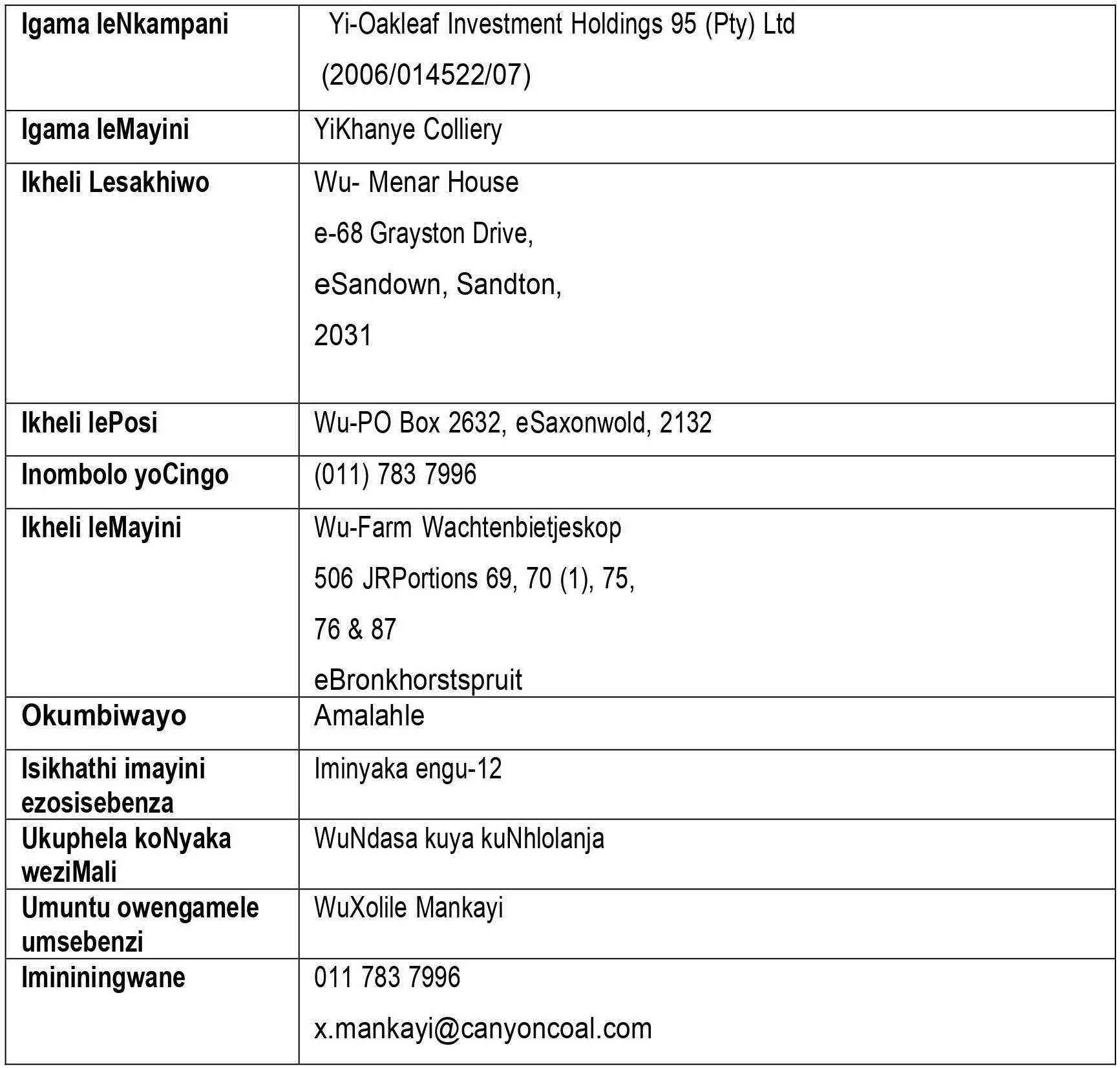 ISIGABA 1: ISINGENISO NESENDLALELO — Canyon Coal