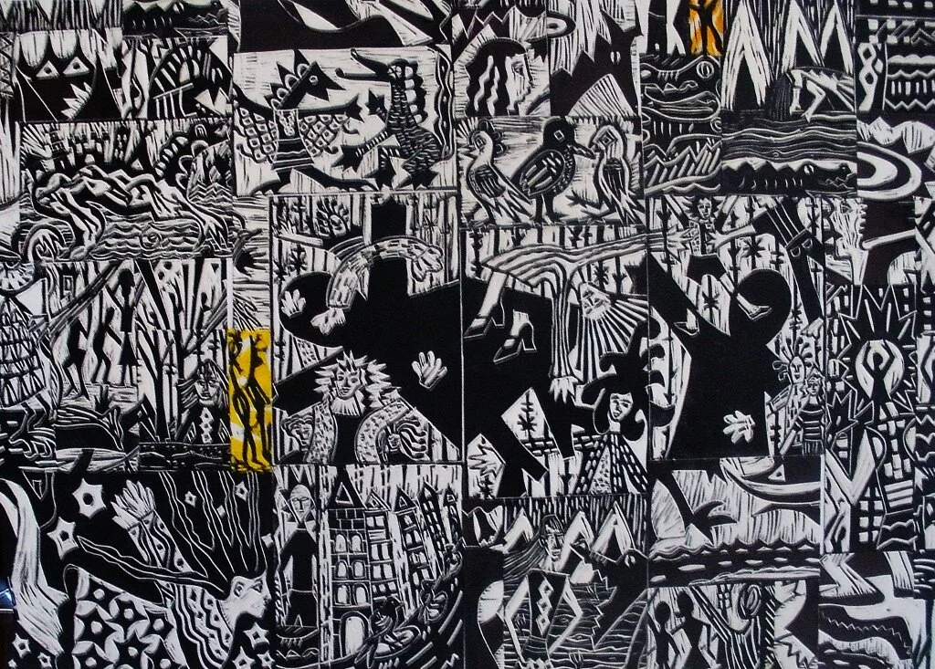 Black & White Linocut, monotype, & collage — Susan Rood Art