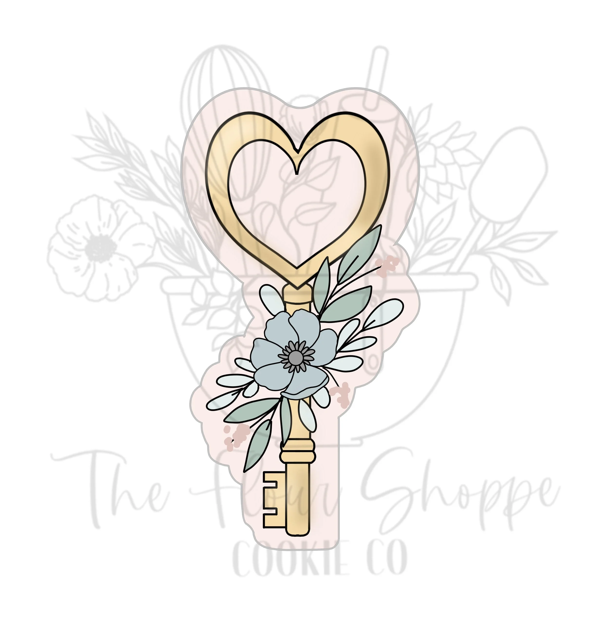 Heart Key with Florals Cookie Cutter STL — The Flour Shoppe Cookie Co