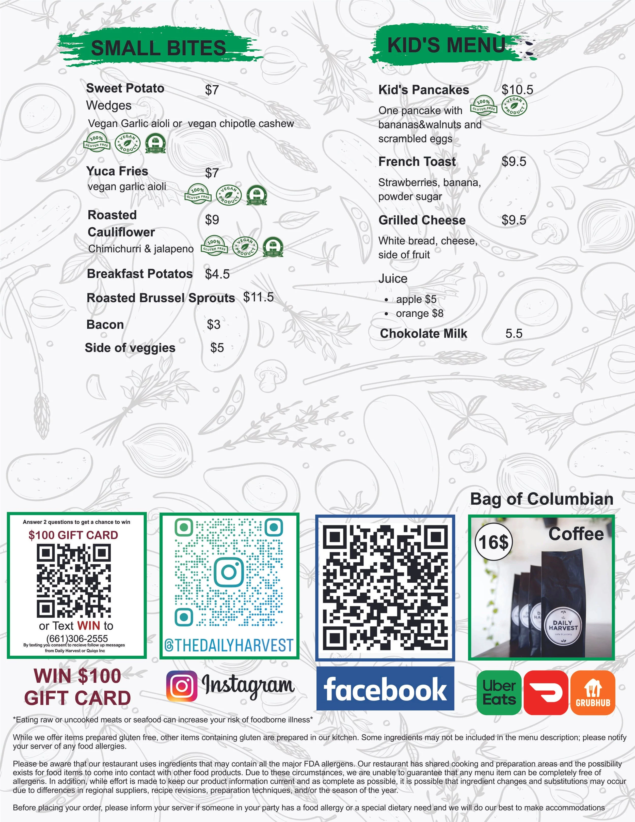 Menu — The Daily Harvest Cafe