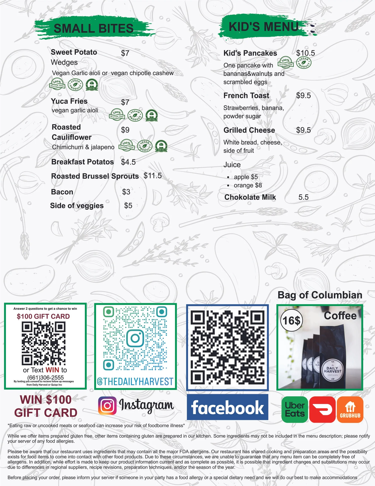 Menu — The Daily Harvest Cafe