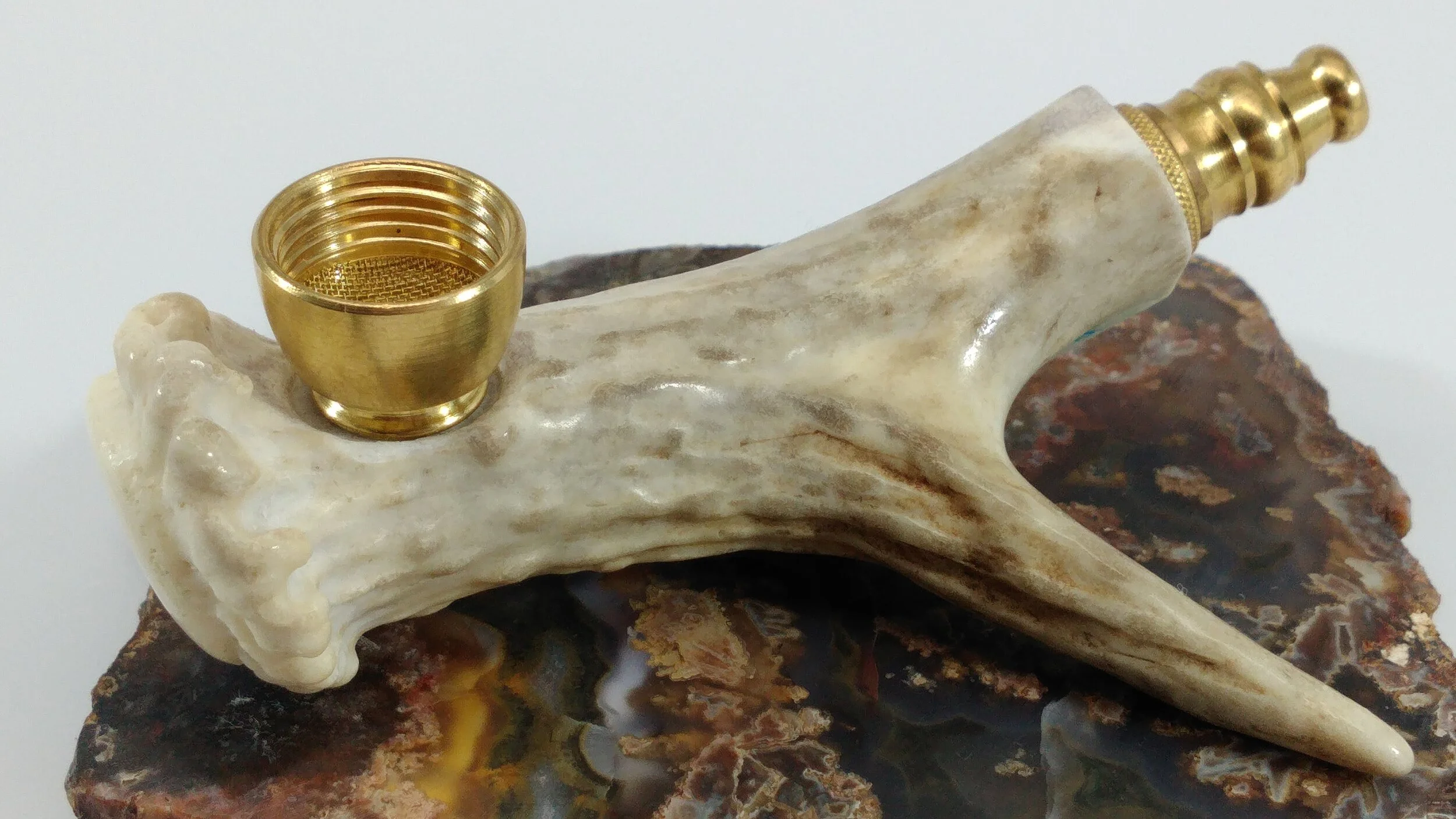 One of a Kind Custom Deer Antler Art Pipes with semi-precious stone ...