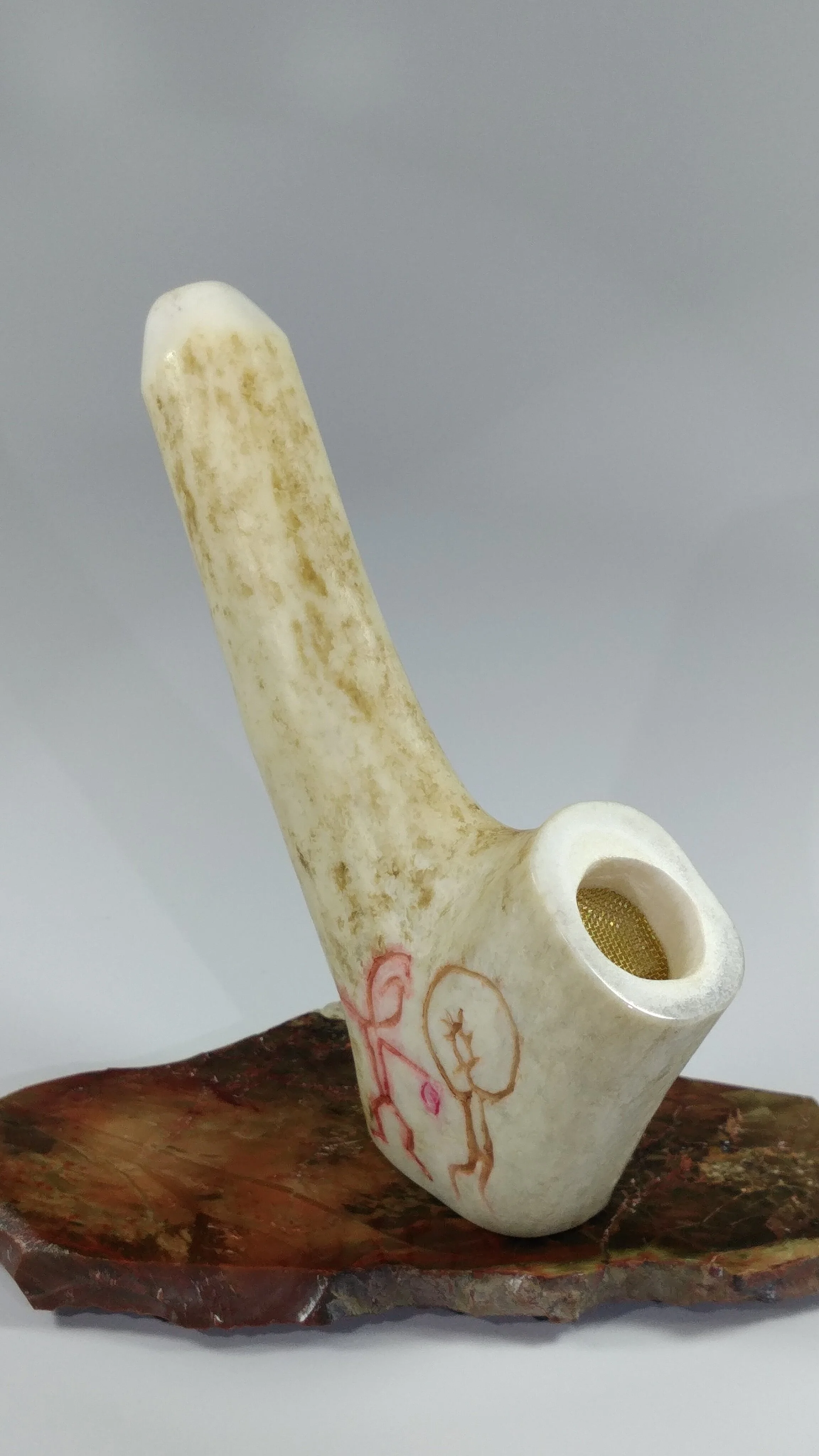 One of a Kind Custom Deer Antler Art Pipes with semi-precious stone ...