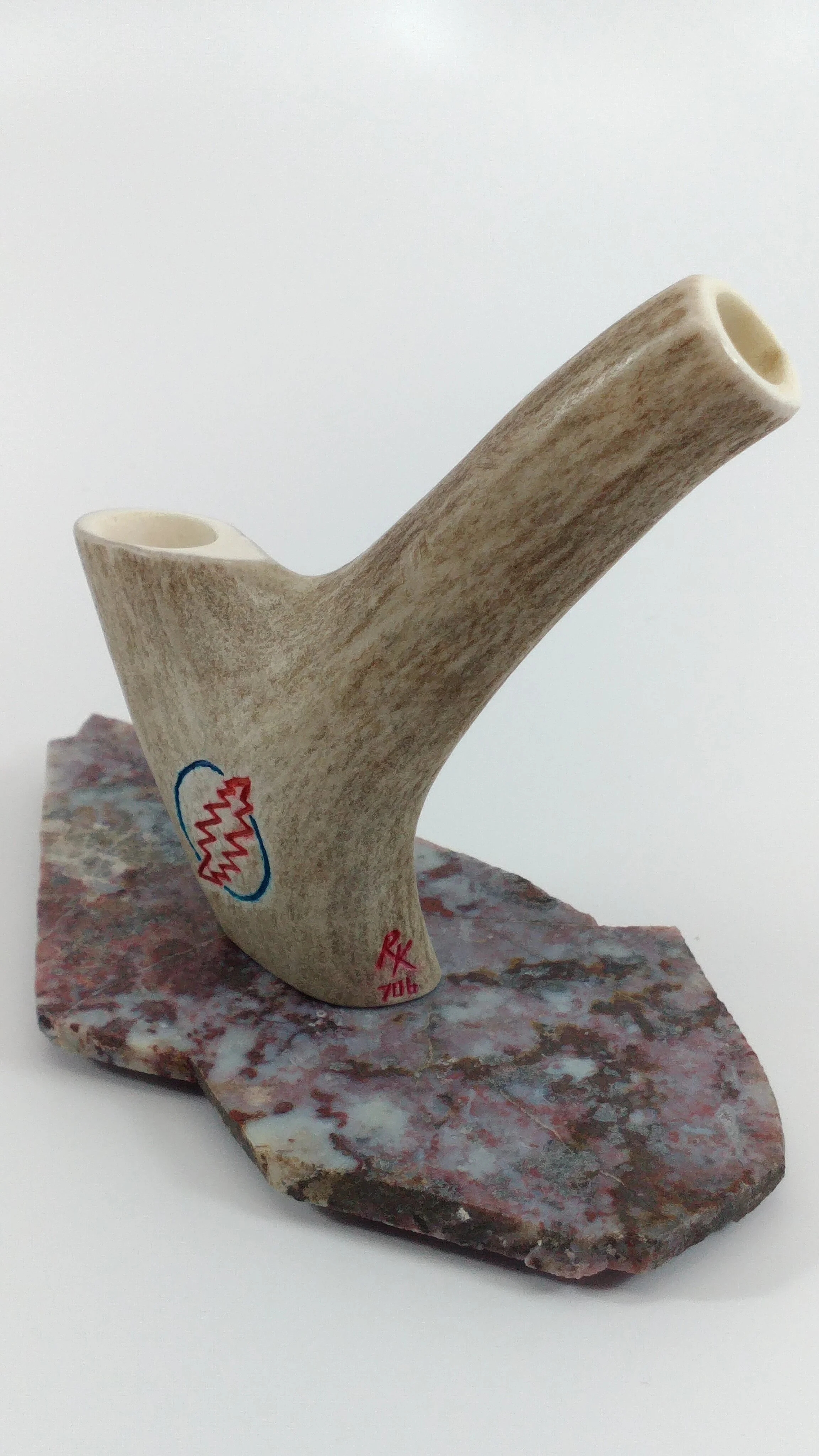 One of a Kind Custom Deer Antler Art Pipes with semi-precious stone ...