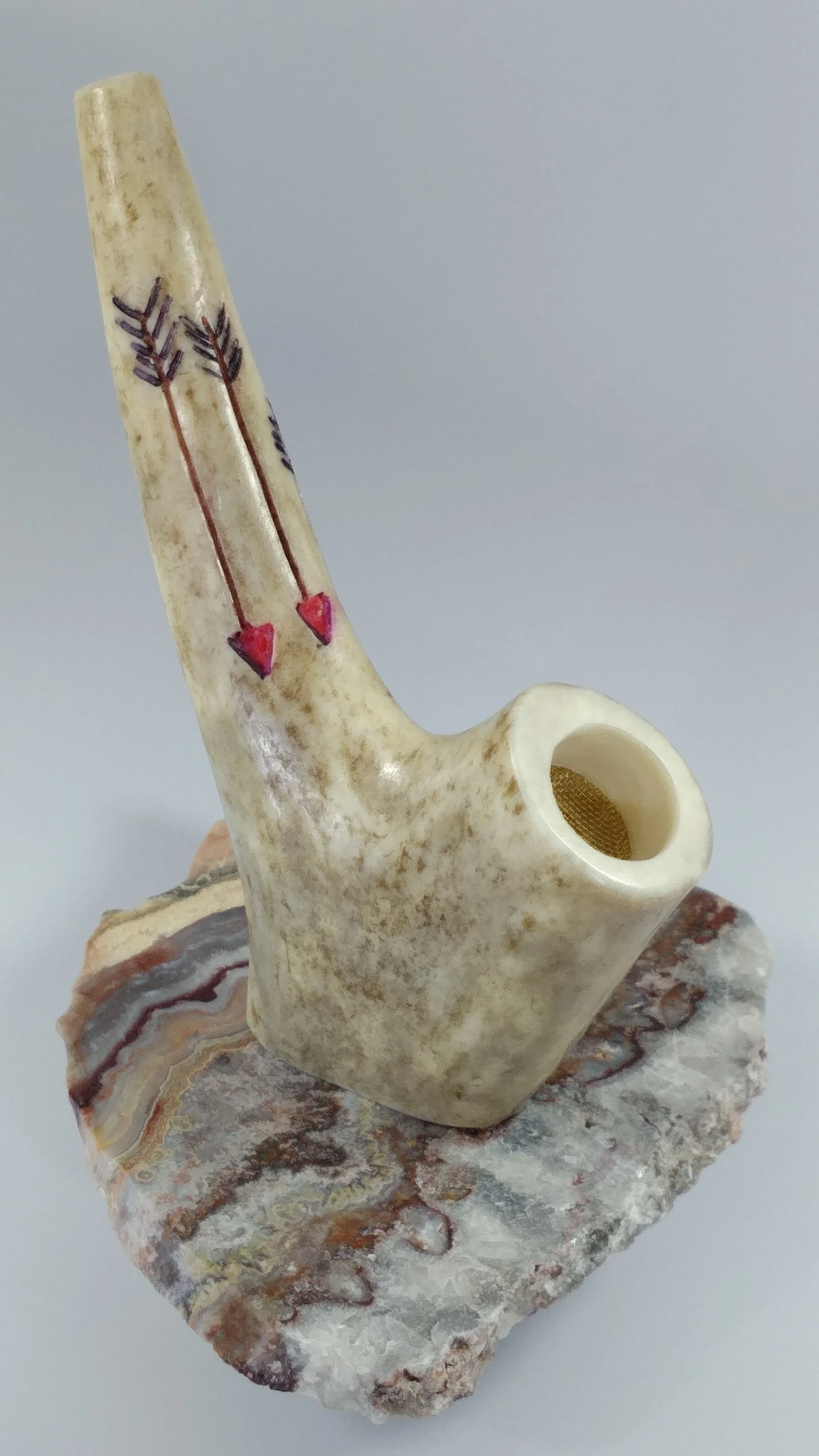 One of a Kind Custom Deer Antler Art Pipes with semi-precious stone ...