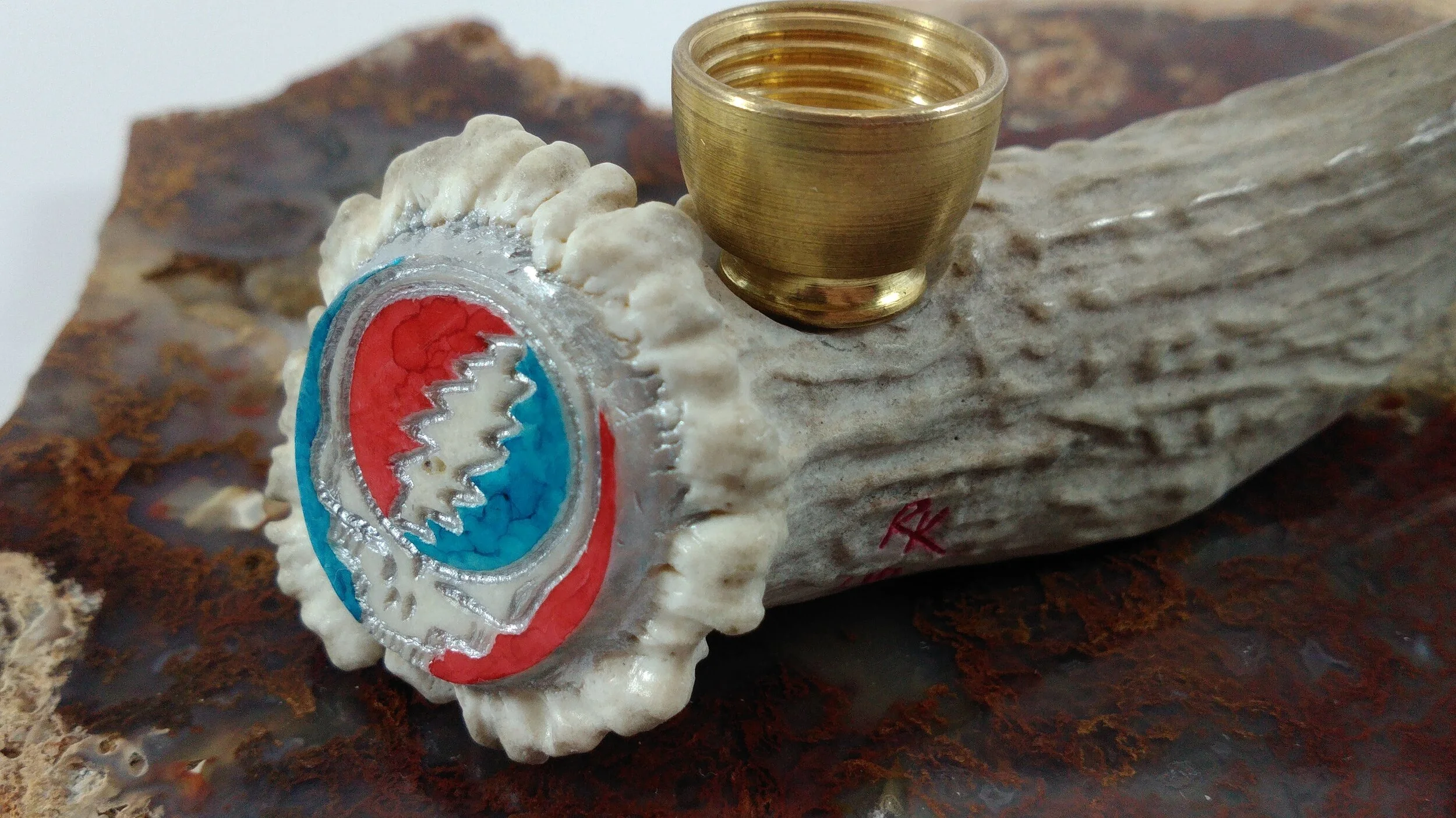 One of a Kind Custom Deer Antler Art Pipes with semi-precious stone ...
