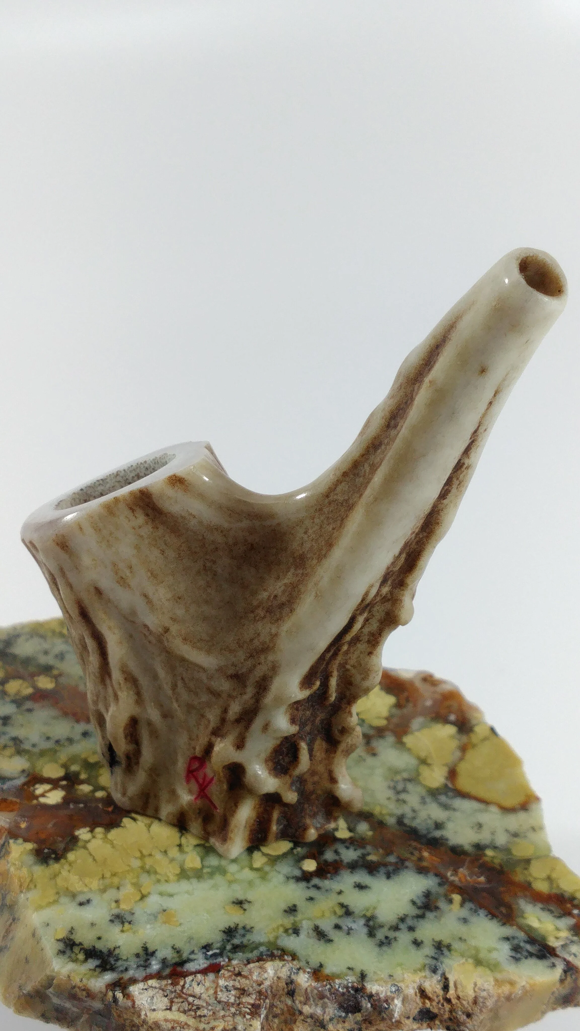 One of a Kind Custom Deer Antler Art Pipes with semi-precious stone ...