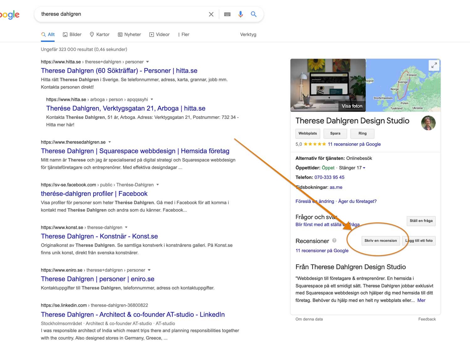 Recensioner på Google - skapa en direktlänk till dina kunder | Squarespace | Therese Dahlgren