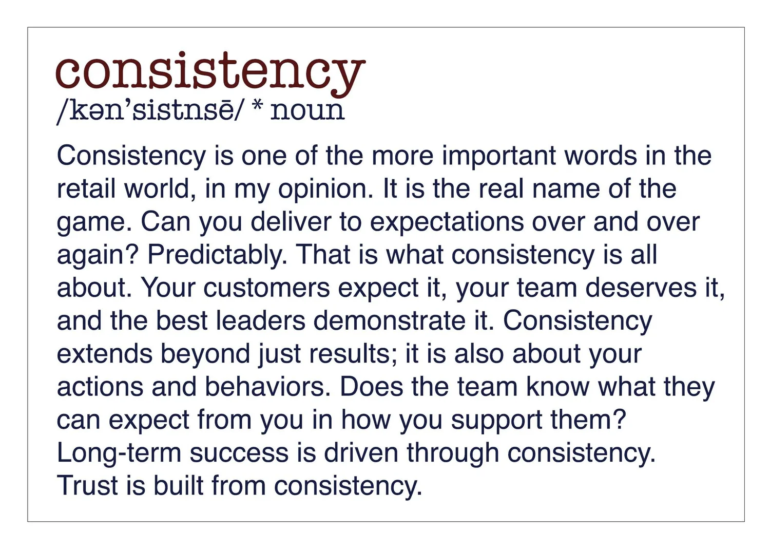 Leadership Word of the Week: Consistency — Effective Retail Leader