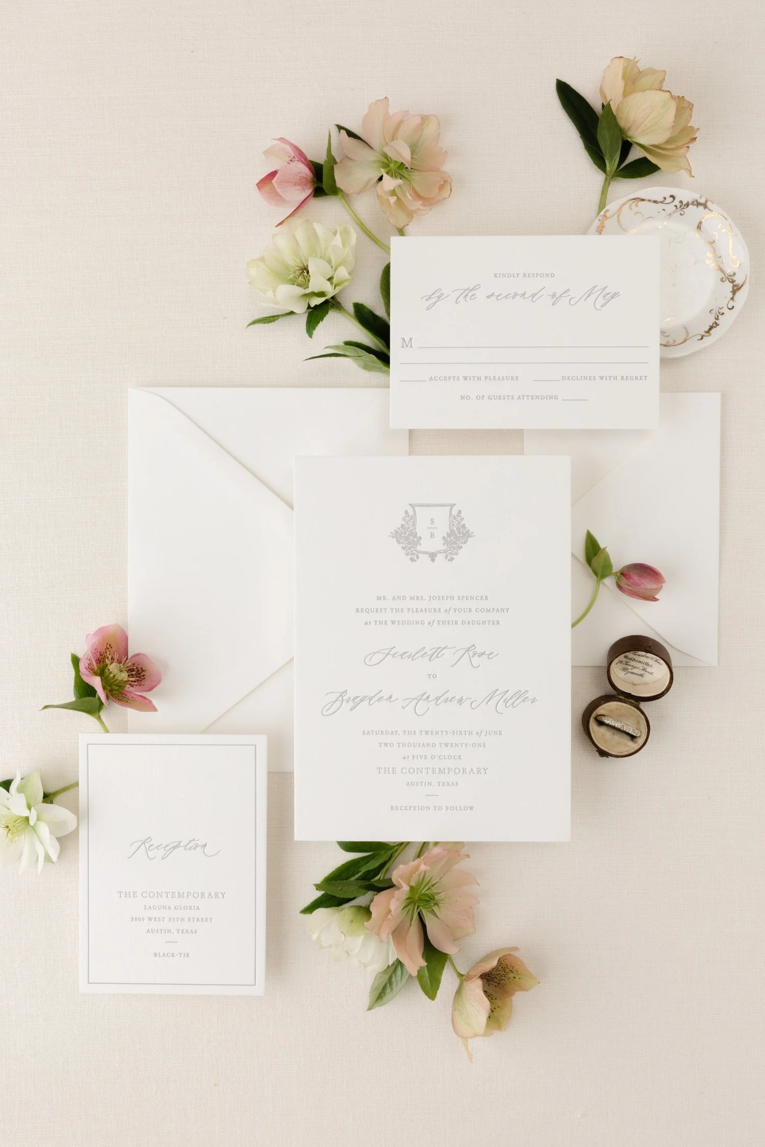 Letterpress Wedding Invitations with Monogram Crest — Betty Lu Paperie