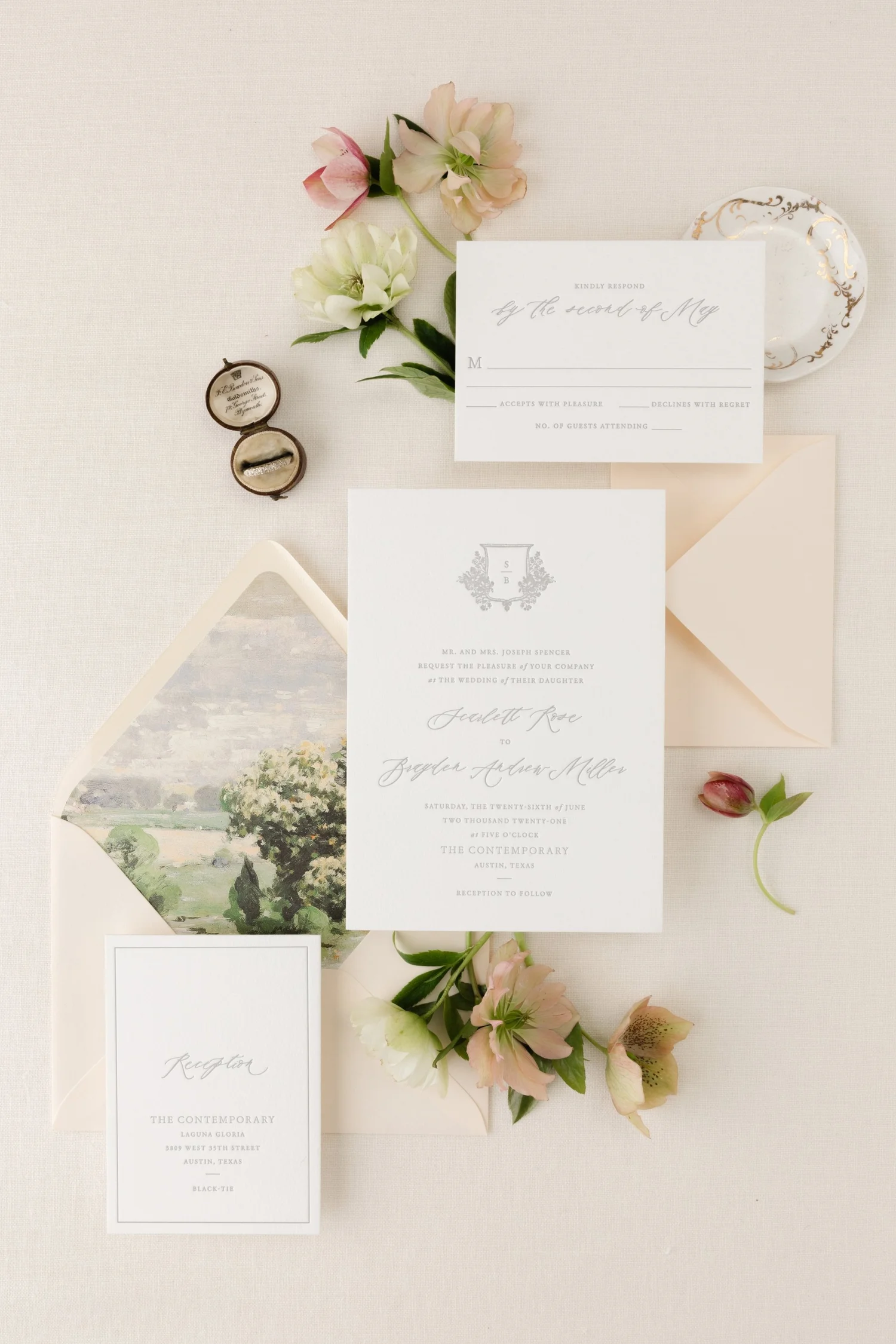 Letterpress Wedding Invitations with Monogram Crest — Betty Lu Paperie