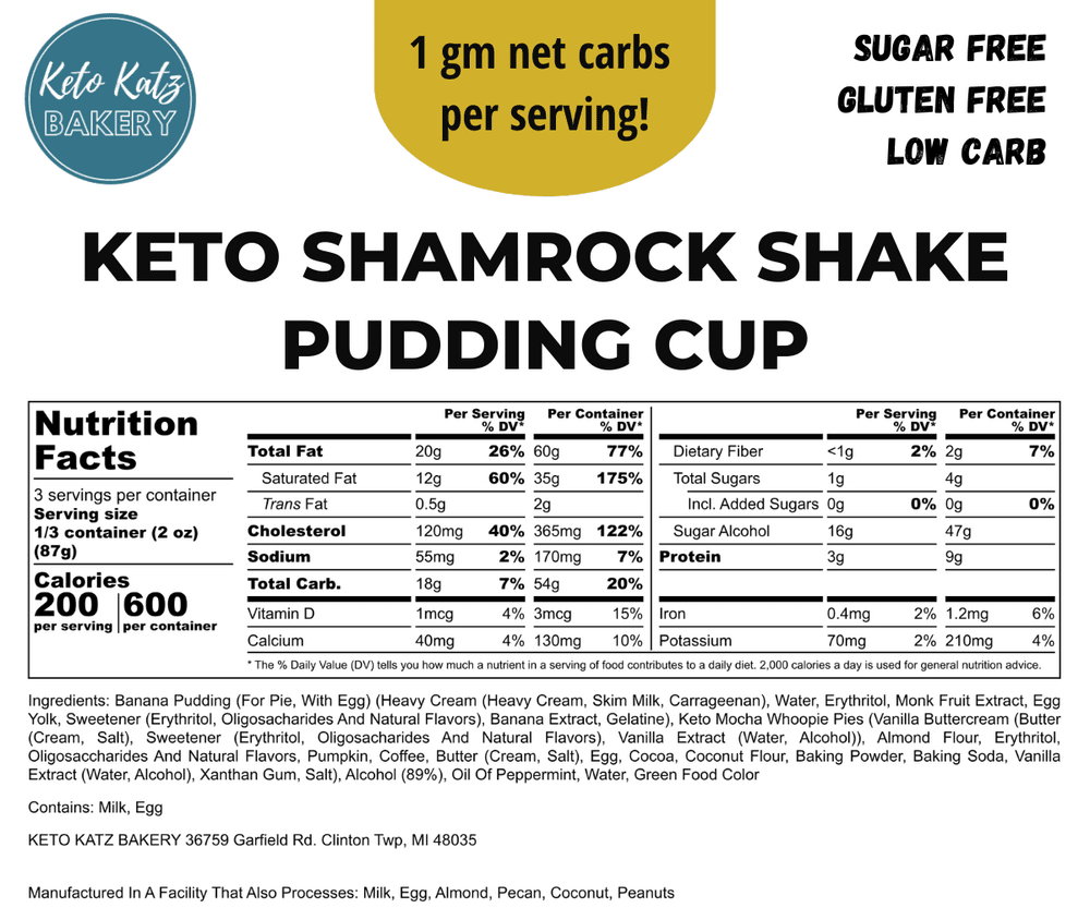 Pudding Cup Nutrition Labels - Keto Katz Bakery