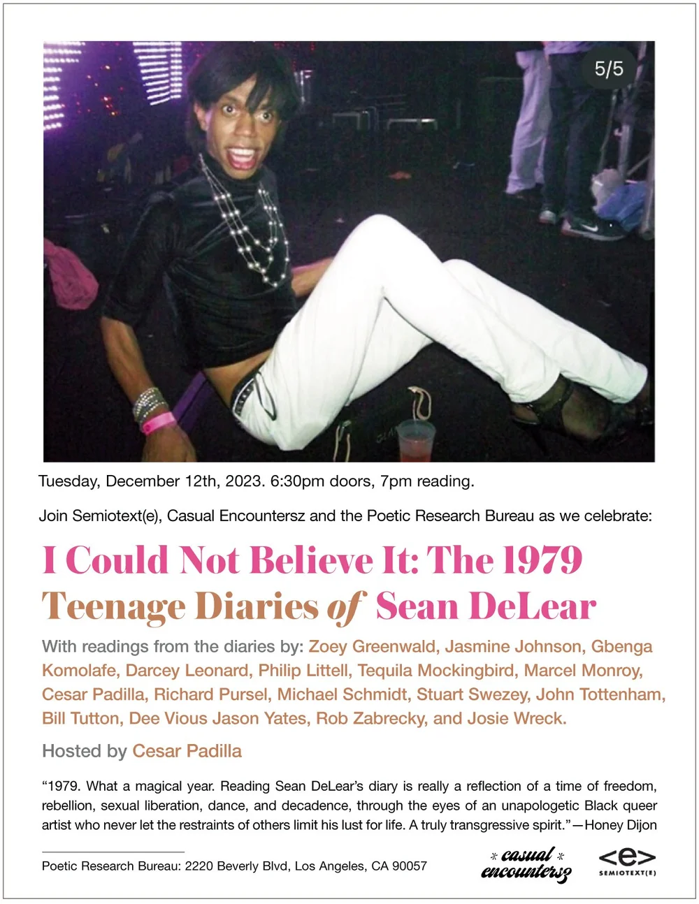 Sean DeLear Marathon Reading — The Poetic Research Bureau