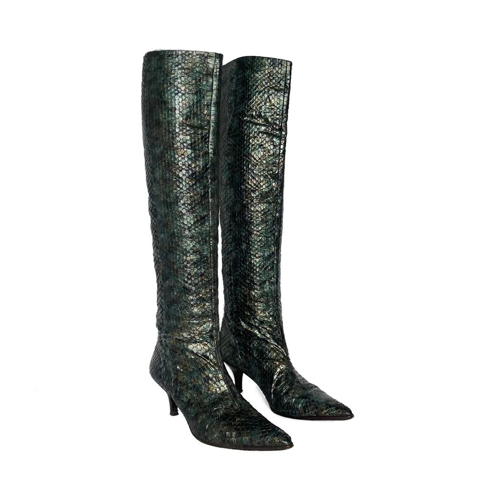 Black And Green Python Boots