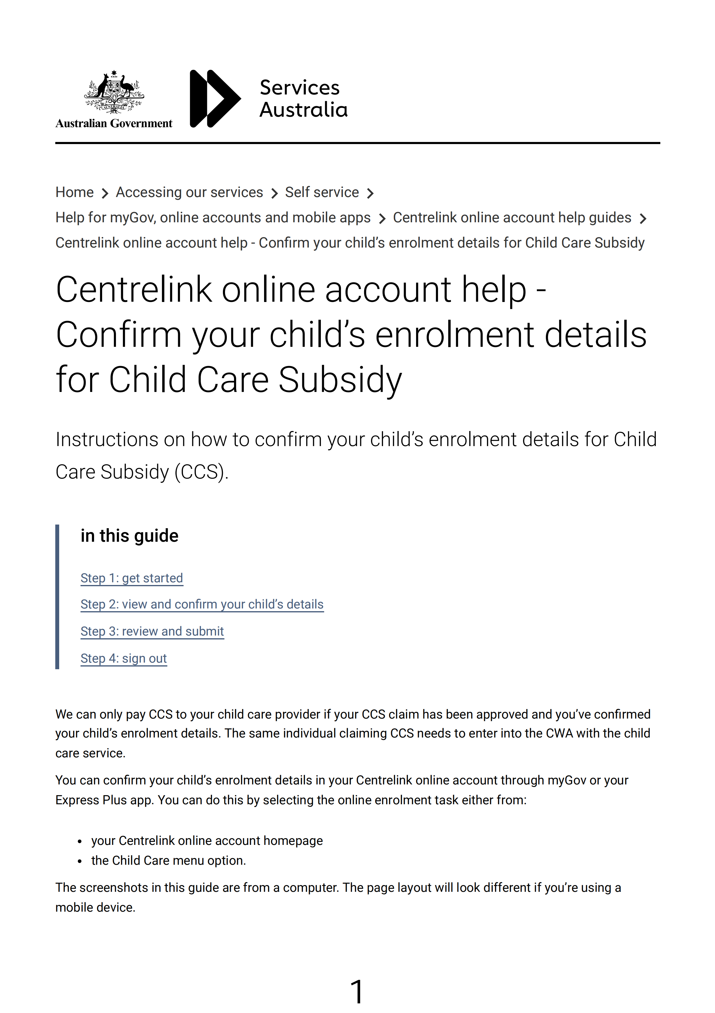 Confirm CCS Enrolment — WAO Early Learning