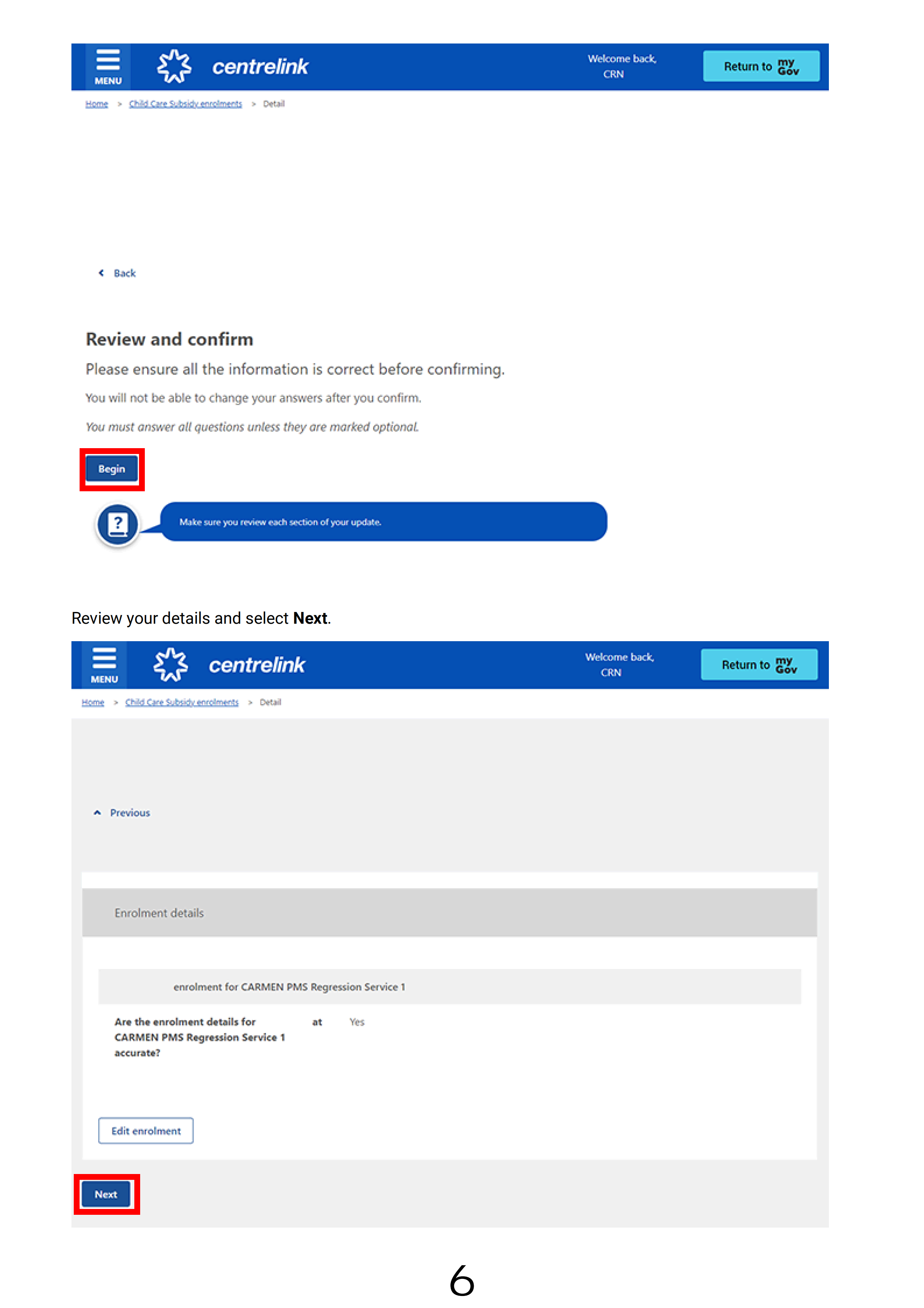 Confirm CCS Enrolment — WAO Early Learning