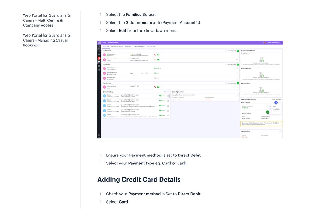Manage Direct Debit Information — WAO Early Learning