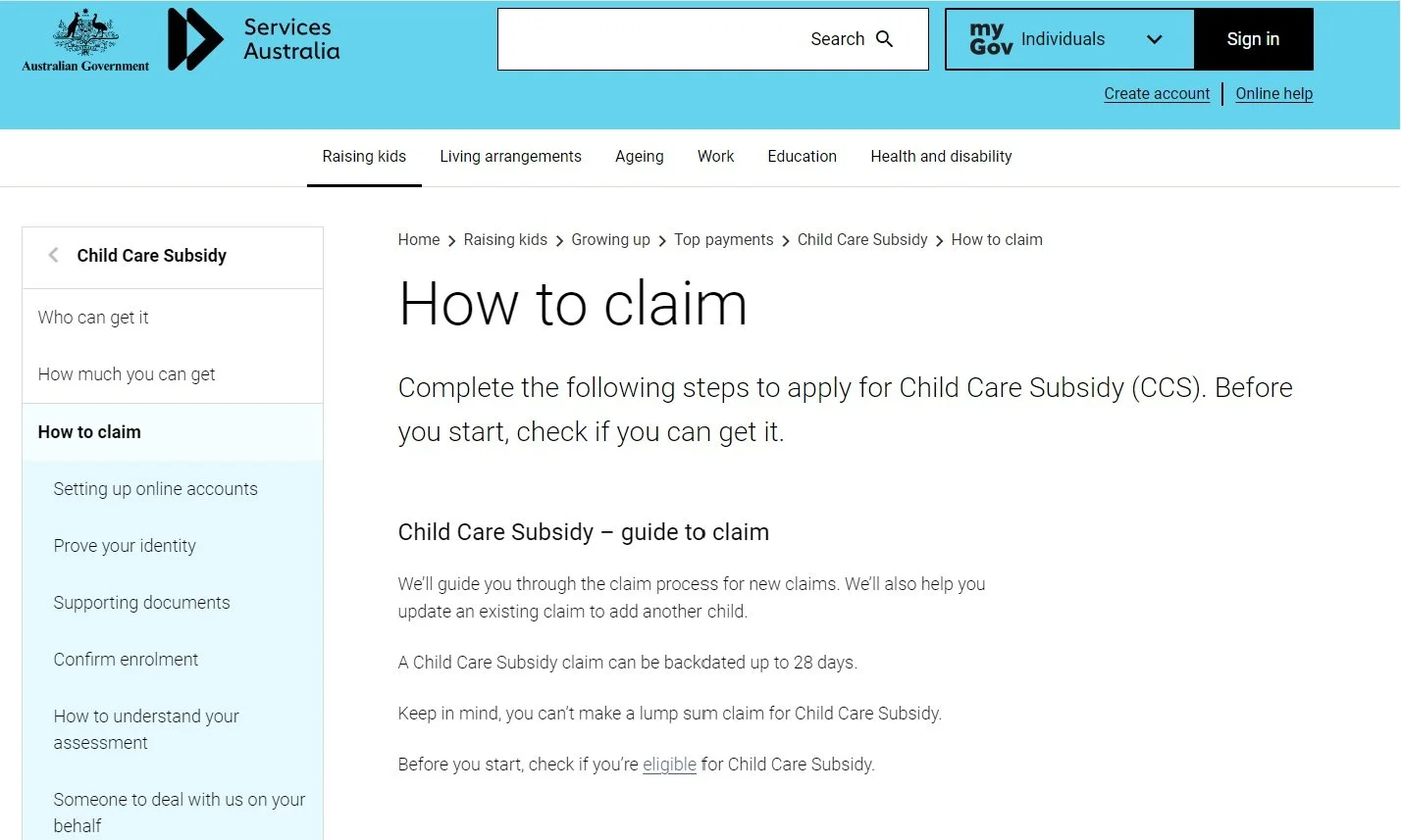 Claim CCS — WAO Early Learning